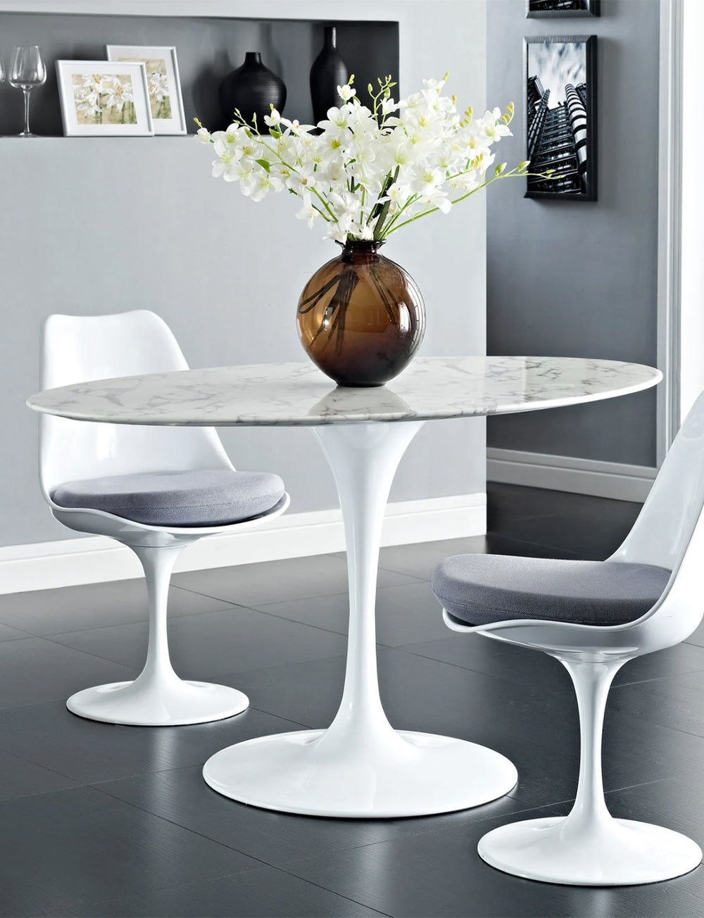 Lily Oval Marble 54" Dining Table, white base